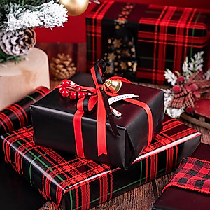 WRAPAHOLIC Reversible Wrapping Paper - Mini Roll - 17 Inch X 33 Feet - Red and Black Plaid Design for Birthday, Christmas, Holiday, Party, Baby Shower