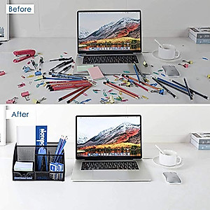 Mesh Desk Organizer, Refand Desktop Office Supplies Multi-Functional Caddy Pen Holder Stationery with 6 Compartments and 1 Drawer for Office, Home, School, Classroom