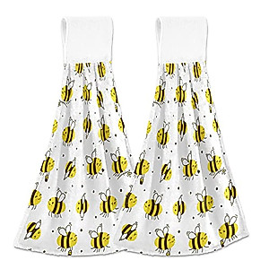 2 Pack Fingertip Towel with Hanging Loop Printed Vintage Decorative Drying Hand Towels for Bathroom, Small Microfiber Kitchen Towels 14 x 18 Inches