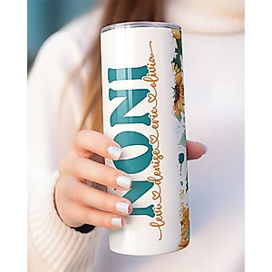 Personalized Noni Tumbler, 20 oz Stainless Steel Sunflower Cup with Lid & Straw, Custom Grandma Gift with Grandkids’ Names, Floral Grandmother Coffee Mug for Birthday, Mother’s Day or Christmas