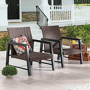 PatioFestival Outdoor Club Chairs Wicker Patio Dining Chair Set of 2 with Quick-Drying Internal Cushion All Weather Frame