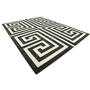 Unique Loom Athens Collection Classic Geometric Modern Border Design Area Rug, 9 ft x 12 ft, Black/Beige