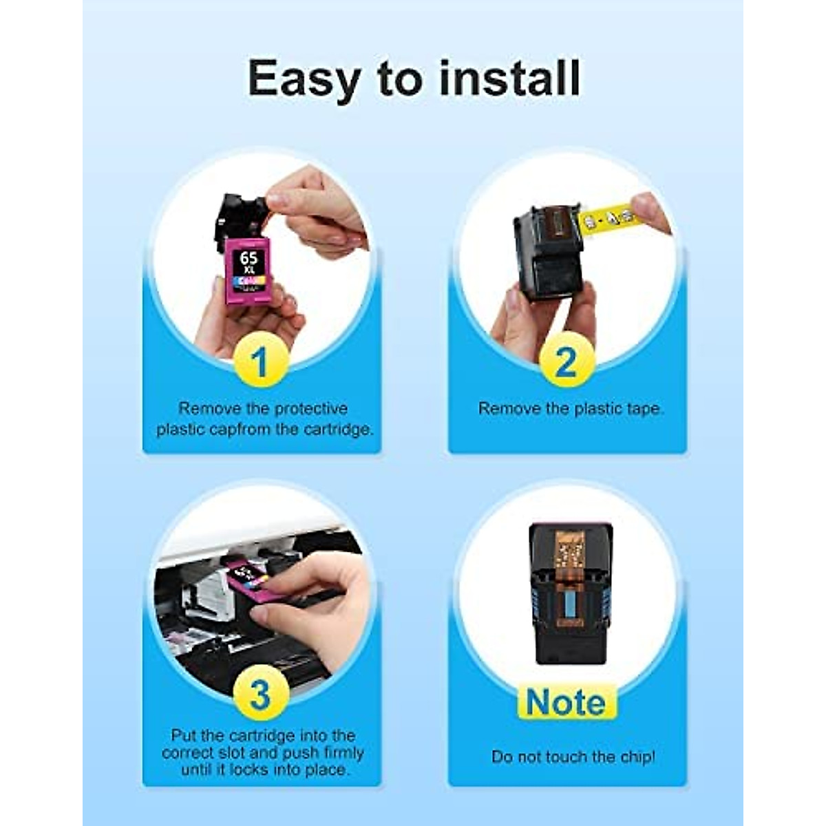 Aroil 65 65XL Ink Cartridges Combo Pack Remanufactured Cartridge for HP Compatible with Deskjet 2622 2624 2652 2655 3720 3721 3722 3723 3732 3758,Envy 5052 5058 Printers. XL Black,Color