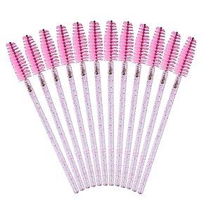 GCQQ 50PCS Mascara Wands,Crystal Pink Mascara Brushes, Disposable Eyelash Eyebrow Spoolies, Lash Brush for Makeup Eyelash Extensions, Eyebrow Spoolie for Lash Extension(Pink)