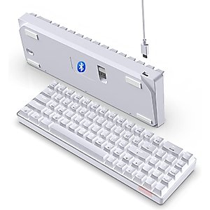 LexonElec 60% Wireless Mechanical Gaming Keyboard,2.4G/Bluetooth/Wired 69 Keys Compact Keyboard with Numpad,Hot Swappable Red Switch White Backlit Keyboard Programmable for Win/Mac (White)