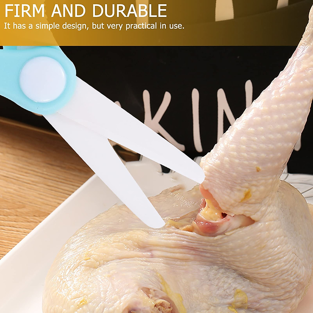 Portable Food Ceramic Shears for Kitchen Classroom Craft Pet Hair Pizza Vegetable Cutting Chopping Tool with Cover Sky Blue