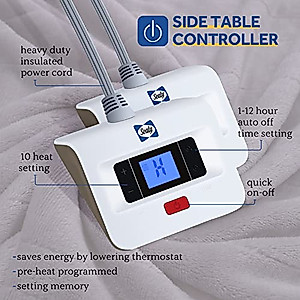 SEALY Heated Electric Blanket Queen Size, Flannel Electric Blanket with 10 Heating Levels & 1-12 Hours Auto Shut Off, Fast Heating Warming Blanket, Machine Washable, Grey, 84 x 90 Inch