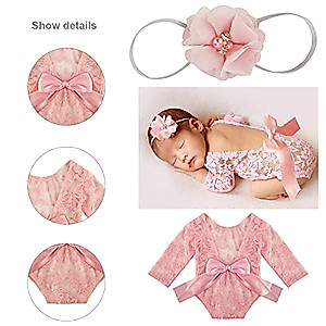 Yuehuam Baby Photography Props Outfits Girl Lace Romper + Headband Infant Photo Shoot Outfits Cloth for 3 Months