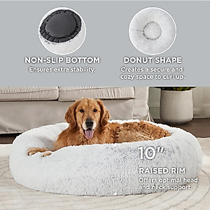 Bedsure Calming Dog Bed for Extra Large Dogs - Donut Washable Large Pet Bed, 45 inches Anti-Slip Round Fluffy Plush Faux Fur Dog Bed, Fits up to 125 lbs Pets, Frost Grey