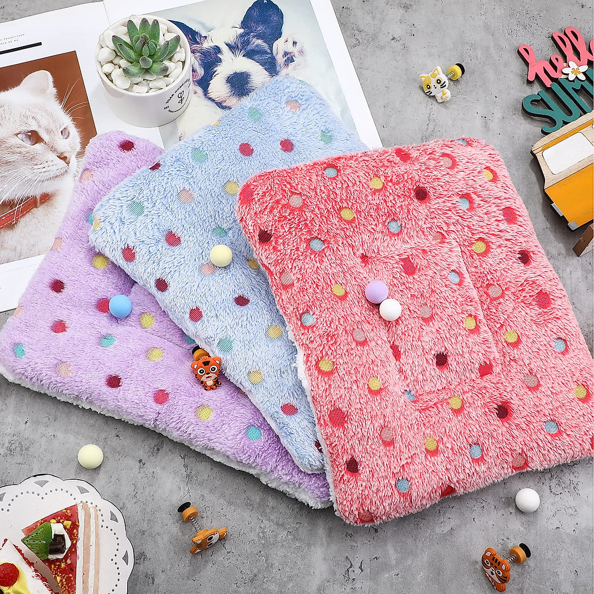 Jetec 3 Pcs Bunny Beds Guinea Pig Beds Soft Bunny Mats Warm Guinea Pig Mat Small Animal Winter Bed Pads Fleece Sleeping Pads for Indoor Rabbit Hamster Squirrel Hedgehog Chinchilla Ferret(Dots)