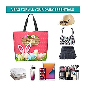 ASYG Easter Bags, Cute Easter Bunny and Eggs Tote Bag for Women Men, Easter Shoulder Bag