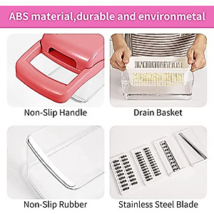 Artbros Vegetable Chopper Onion Chopper - 12 in 1 Multi-Functional Mandoline Slicer Vidalia Chop Wizard Veggie Fruit Dicer Cutter with Colander Basket and Container - Pink