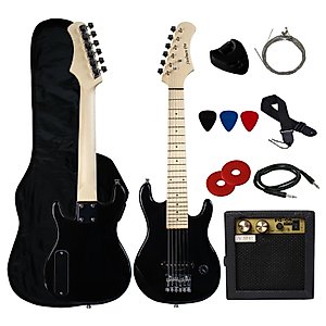 YMC 30" Kids Electric Guitar Pack With 5-Watt Amp, Gig Bag,Strap,Cable,Strings,Picks,and Wrench,Guitar Combo Accessory Kit-Black