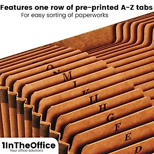 1InTheOffice Expanding File Folder A-Z, Alphabetical File Organizer, Accordion File Organizer, 21-Pocket Expanding File Folder, Letter Size
