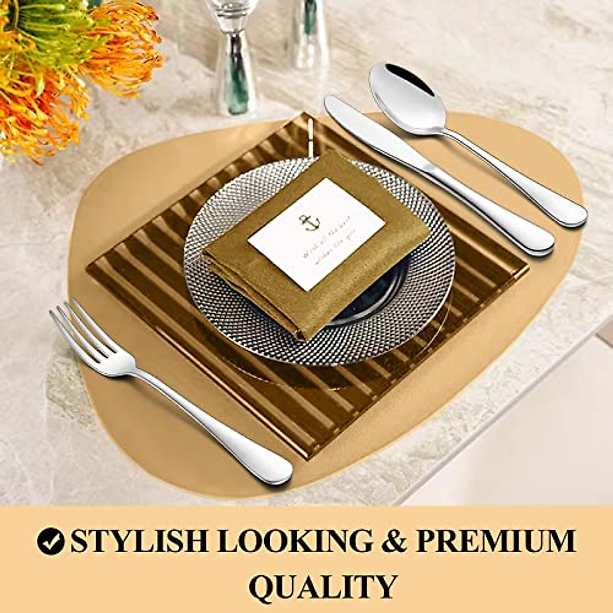 Wildone 20-Piece Silverware Set, Stainless Steel Flatware Cutlery Set Service for 4, Tableware Eating Utensils Include Knife/Fork/Spoon, Mirror Polished, Dishwasher Safe