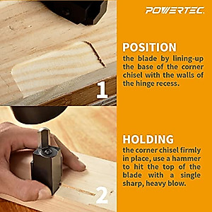 POWERTEC 71036 Squaring Chisel w/Premium Grade HSS Blade | Hinge Recess Corner Wood Chiseling Tool