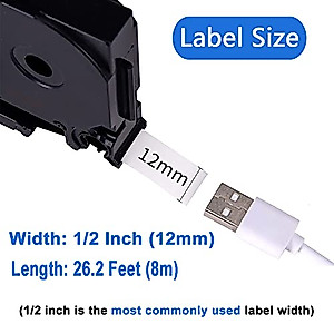 6-Pack P Touch Label Tape, TZe-231 TZ Tape 12mm 0.47 Inch Laminated White TZe231 TZe 231 Compatible with Brother P-Touch Label Maker PT-H110 PT-D210 D220 D600 D400 D400AD D610BT P710BT, Black on White