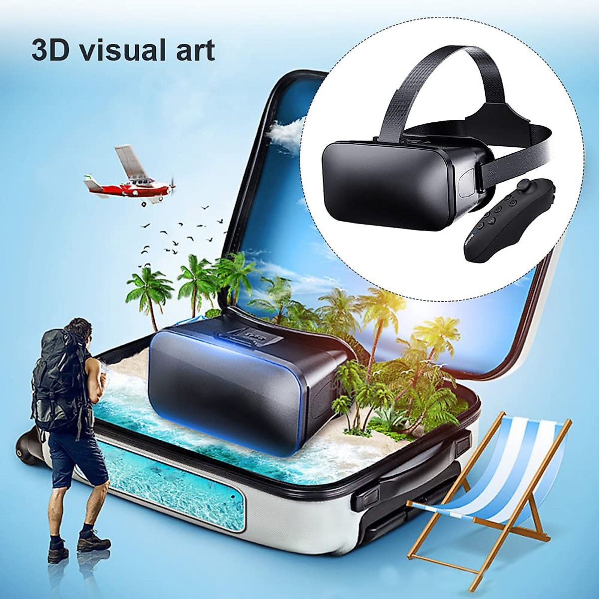 EKDJKK VR Headset Compatible with Android Phones, 3D Virtual Reality Glasses with Remote Control, Adjustable VR Glasses for VR Games & 3D Movies, VR Glasses Gaming Headset - Gift for Kids and Adults