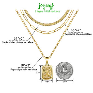 JoycuFF Dainty Layered Initial Necklaces for Women, 18K Gold Plated Paperclip Chain Necklace Simple Cute Letter Pendant Initial A Choker Necklace Gold Layered Necklaces for Women