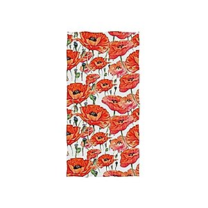 Hand Towel, Beautiful Red Poppies Hand Towels for Bathroom, Gym, Beach and Spa
