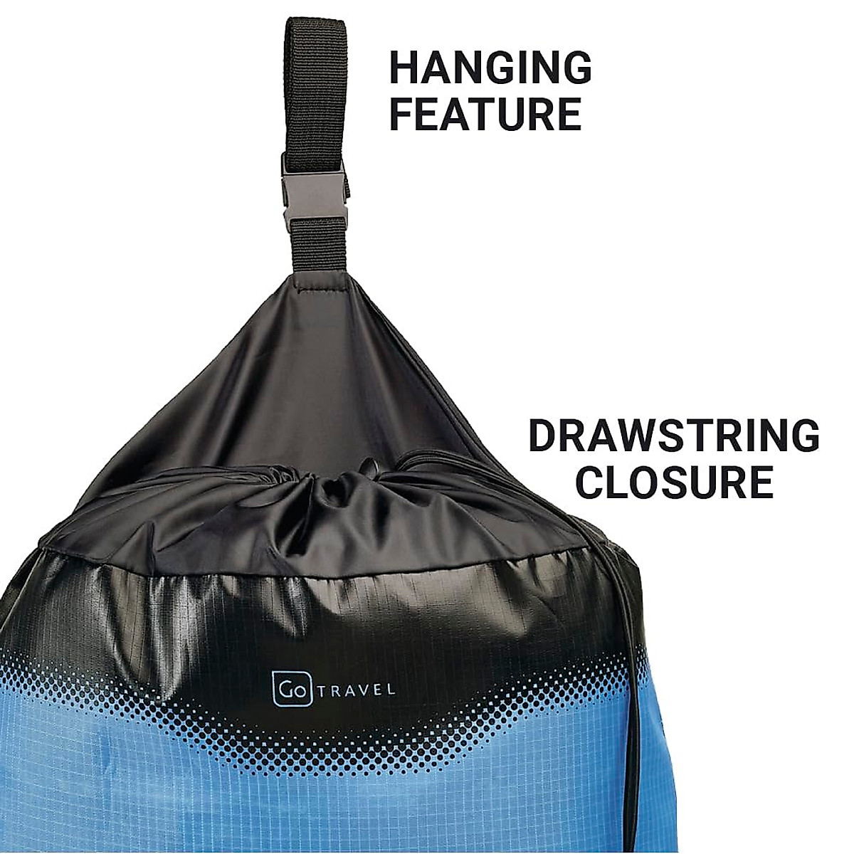 Go Travel Laundry Bag, Drawstring Bag to Compartmentalize Dirty Laundry and Clean Clothes, Washable, Polyester Laundry Bag, Travel Essentials, Blue, 15 Liters