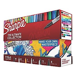 Sharpie Permanent Markers Ultimate Collection, Fine and Ultra Fine Points, Assorted Colors, 115 Count
