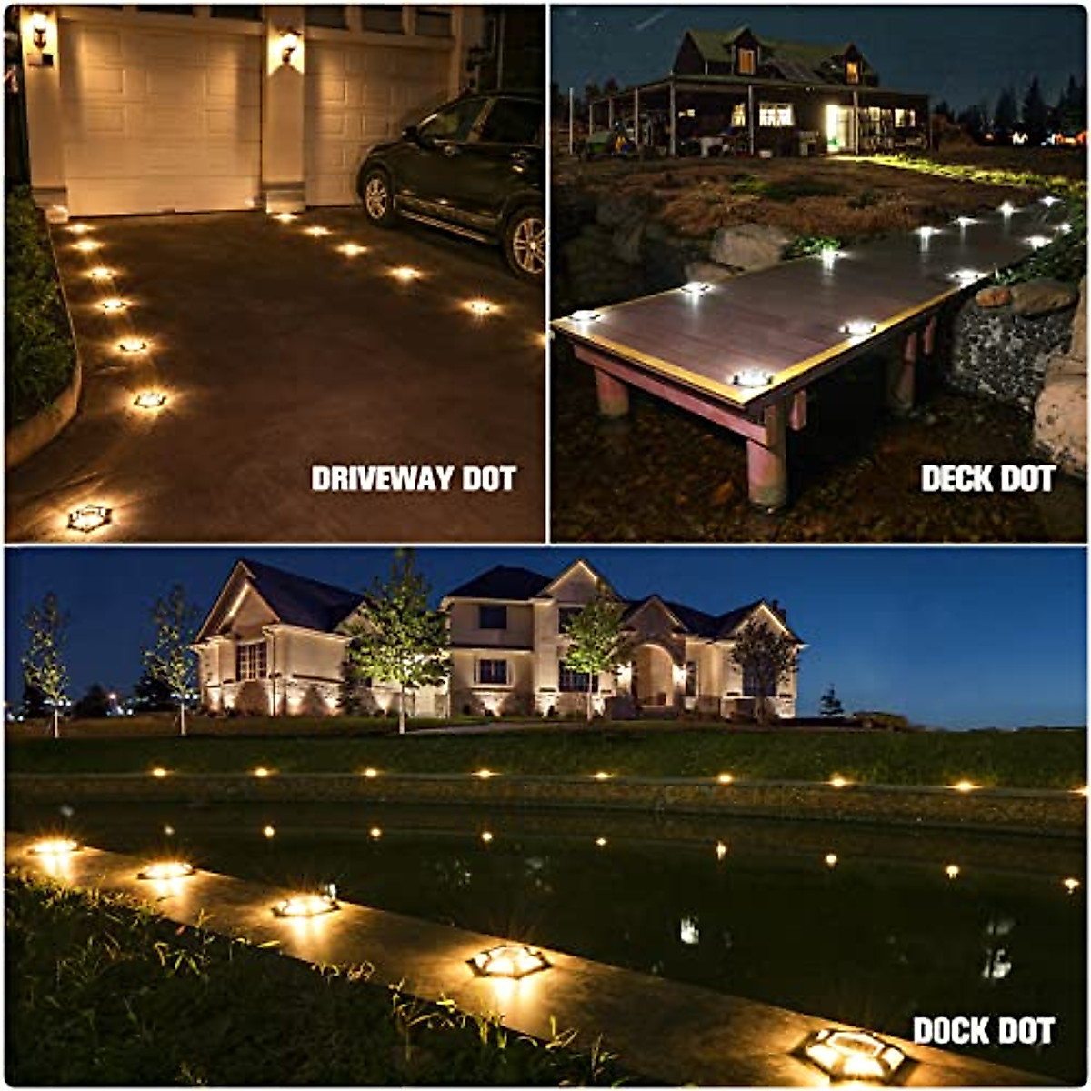 VOLISUN Solar Dock Lights - 8-Pack Waterproof Outdoor LED Aluminum Dock Lighting Warning Step Lights for Driveway (White + White Warm, 2 Colors in 1)