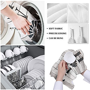 Windmill Farmhouse Kitchen Towels, Set of 2 Hand Drying Towel, Soft Absorbent Multipurpose Cloth Tea Towels for Cooking Baking, Countryside Vintage Wood Plank Washable Dish Towels Cloth 18x28 Inch