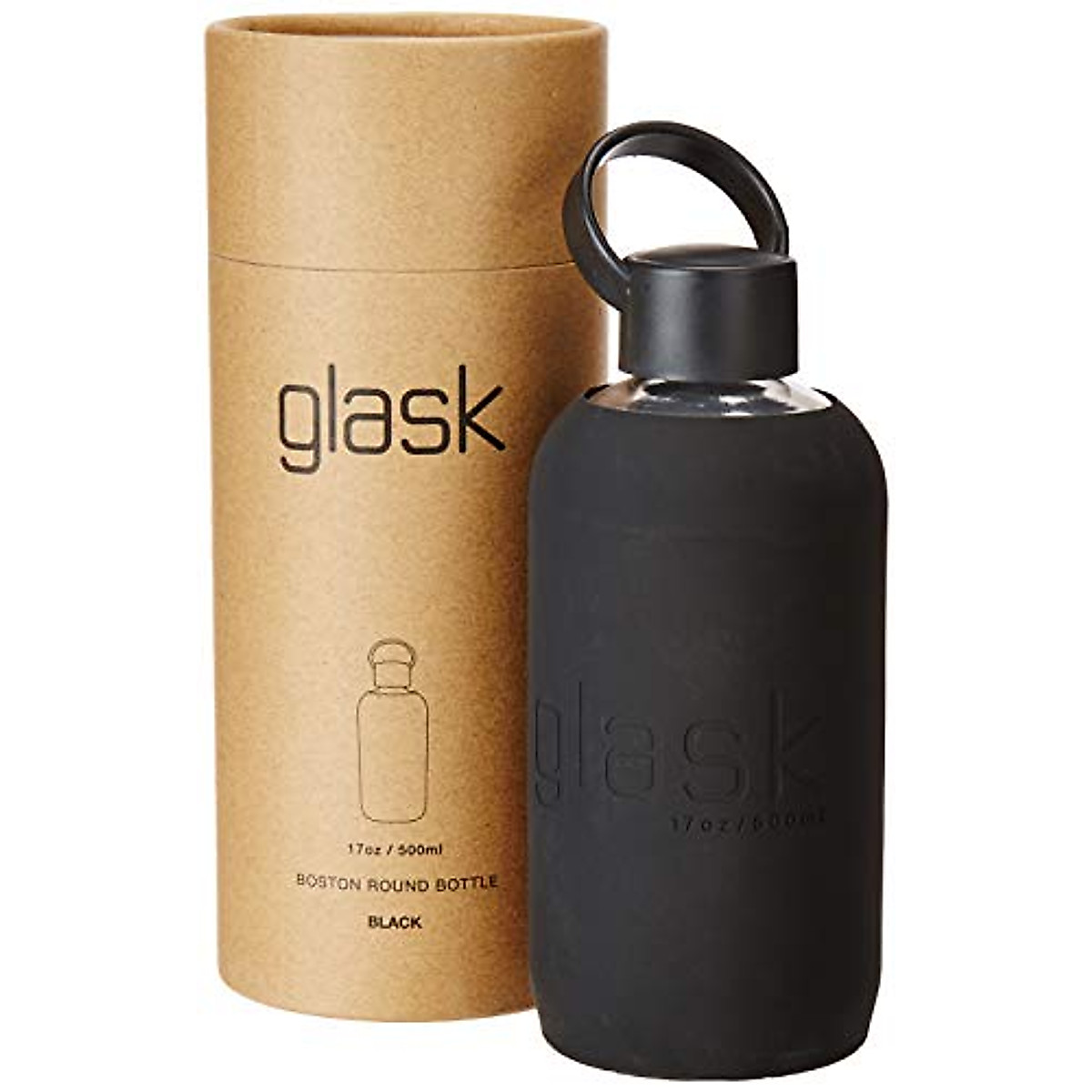Glask drinking bottle 17 oz/ 500 mml glass BPA free drink bottle (Matt Black)