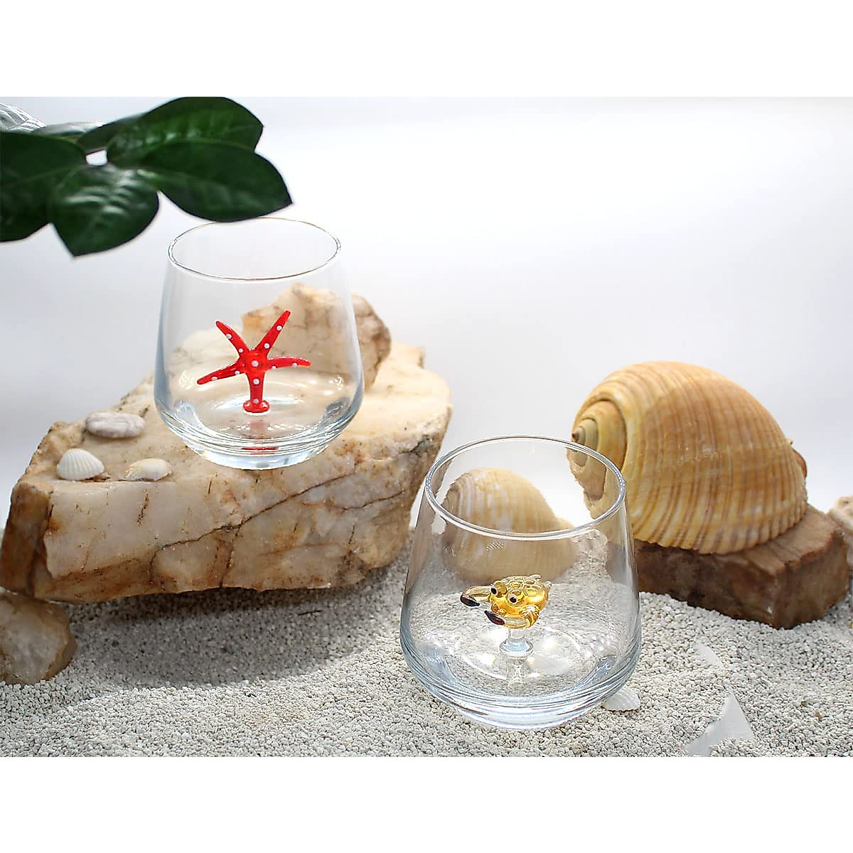 HeguSun 3D Drinking Glass Cup with Cute Animal Figurine Inside, Hand Blown Glass Ocean Life Animals Figures Inside Mug, Stemless Glass for Wine, Water, Milk, Beverages, 12oz(Ocean Animals)