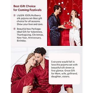 LilySilk Silk Pajamas for Women Button Up Pajamas Set for Ladies Girls Soft Maternity Pajamas Birthday Bridal Party Gift for Christmas Anniversary Valentine's day, Claret L