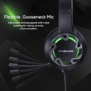 Phenom EXPO3 Stereo Gaming Headset for PS4, Xbox, Tablet or Smartphone, Noise Cancelling Headphones with Boom Mic and LED Glow Lights (Green)