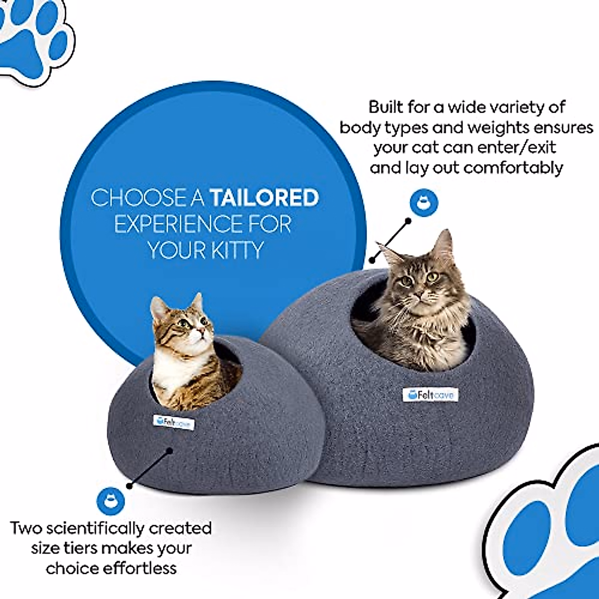 Feltcave Large Cat Cave Bed - Cute Cat Bed Cave Handcrafted from Flawless Merino Wool - Snuggly Cat Caves for Indoor Cats - Respected as The Premium Wool Cat Cave (Grey)