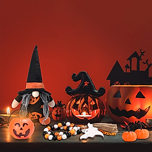 Halloween Tiered Tray Decor Home Table Deccorations - Cute Gnomes Plush and Bead Garland, Trick or Treat Signs Pumpkin Bucket with Led, Foam Pumpkin, Farmhouse Rustic, Black