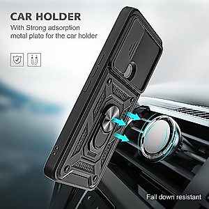 AKINIK for TCL 30 XE 5G Phone Case with Slide Camera Cover and 2pcs HD Screen Protector, 360° Rotation Ring Kickstand [Military Grade] Case for TCL 30 XE 5G (Black)