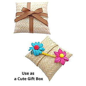 FOREVER 1 – Sticky Rice Basket 4(3.5) x 4(3.5) In., Kratip Bamboo Steamed Sticky Rice Container, Thailand Handmade Serving Basket, Original Bamboo Color, Thai and Laos Flat Kratib for Home, Restaurant