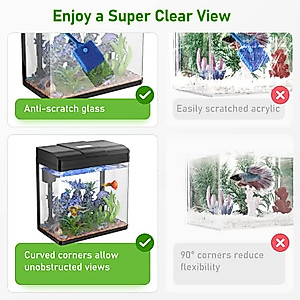 PONDON Fish Tank, 3 Gallon Glass Aquarium with Air Pump, LED Cool Lights and Filter, Small Fish Tank for Betta Fish Starter Kit (Black)