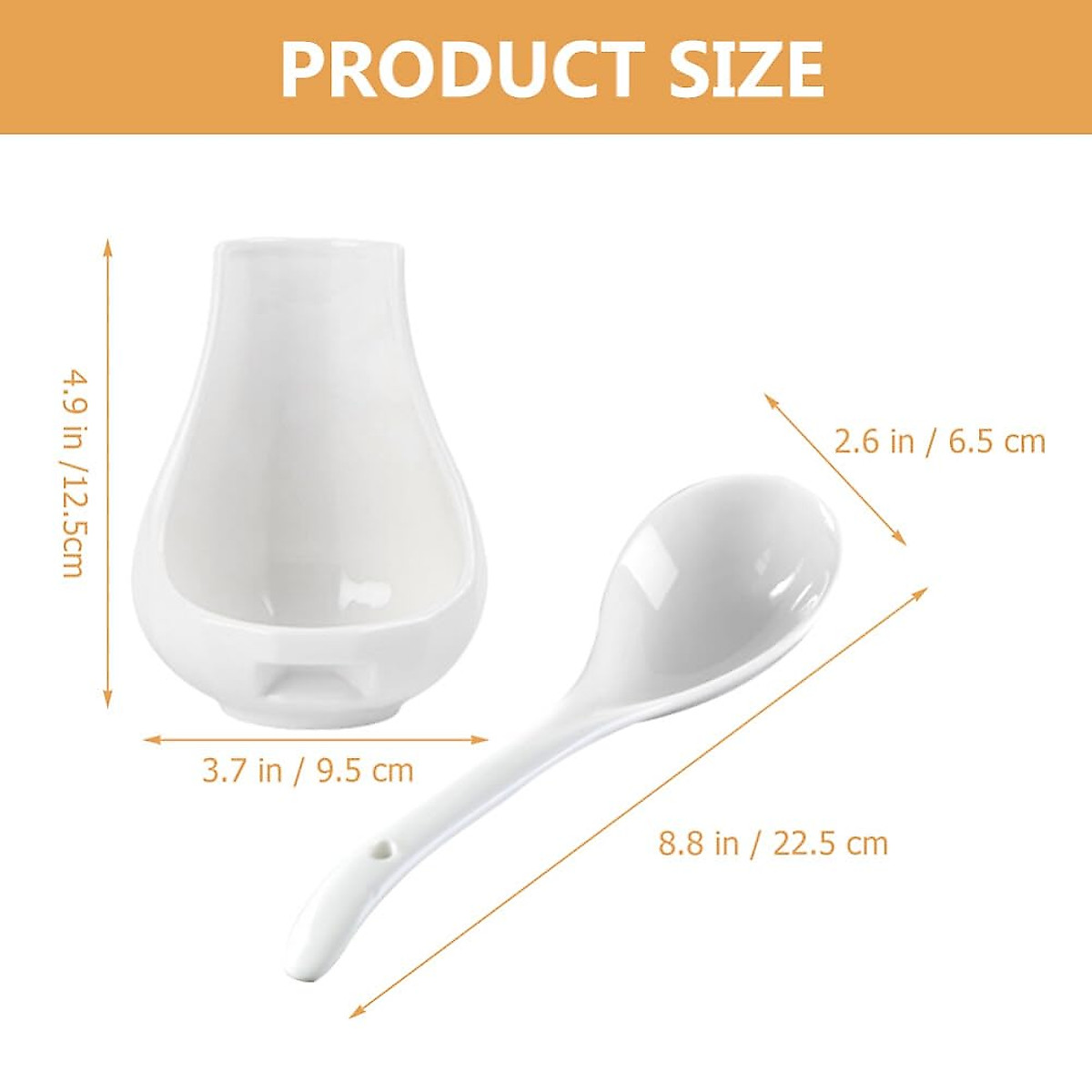 Luxshiny Hot Pot White Ceramic Soup Ladle with Rest Set Porcelain Big Ladle Spoon Asian Soup Tureen Spoon Flatware for Stews Gravy Sauce Soup Spoon Stand