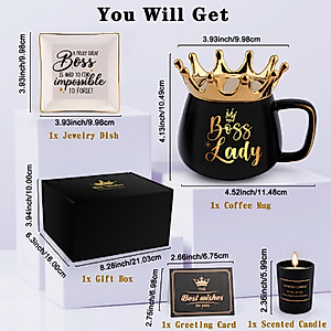 HULASO Boss Lady Gifts for Women, Christmas Gifts for Women with Candle and Dish, Boss Appreciation Gifts for Women Crown Coffee Cup, Birthday Gifts Best Boss Gifts for Women Boss Mug