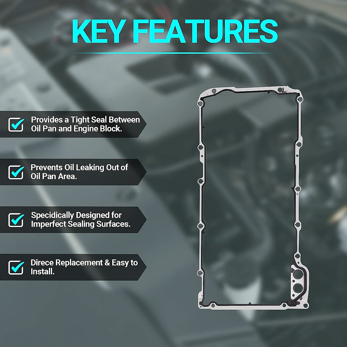 Oil Pan Gasket Set - Compatible with 4.8L 5.3L 6.0L 6.2L Chevy Silverado, Suburban, Tahoe, Trailblazer, GMC Sierra, Yukon, Cadillac Escalade - Replace 12612350 OS30693R