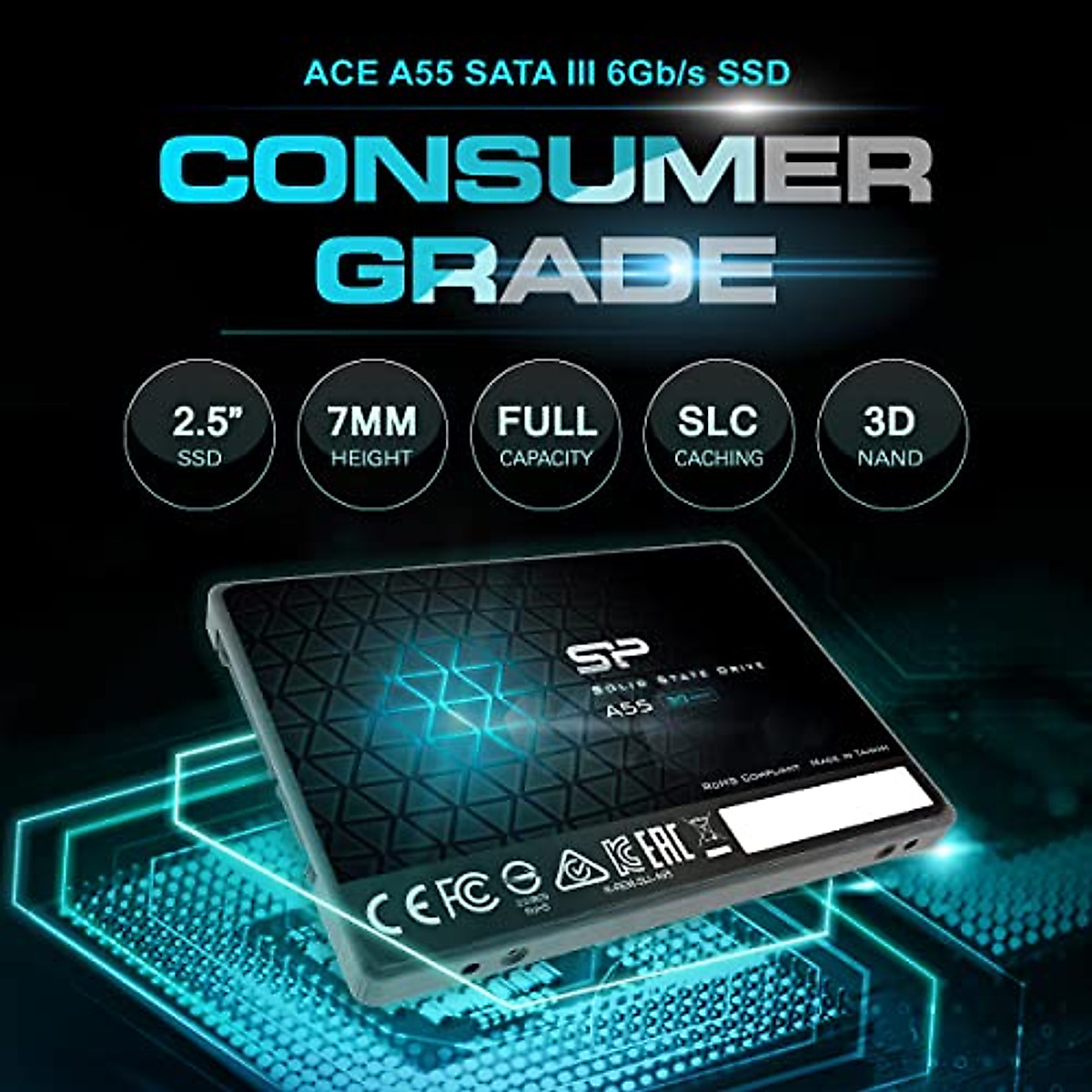 Silicon Power 256GB SSD 3D NAND A55 SLC Cache Performance Boost SATA III 2.5" Internal Solid State Drive (SP256GBSS3A55S25)