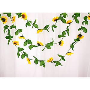 Charmly Pack of 2 Artificial Sunflower Garland Fake Silk Sunflower Vine Home Wedding Party Garden Decor Each Vine 12 Flower Heads Each 8 ft Long