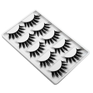 GGOKOK False Eyelashes 3D Faux Mink Eyelashes Handmade Luxurious Volume Fluffy Natural False Eyelashes Fluffy Long Soft Reusable Eyes Lashes Dramatic Eyelashes 5 Pairs