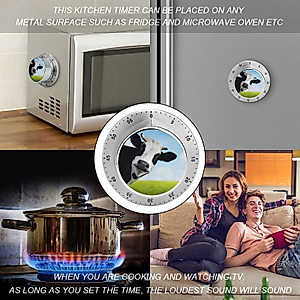 Kitchen Timer, Kitchen Timers for Cooking, Kitchen Timer Magnetic, Funny Cows Pattern Waterproof Time Timer Stainless Steel Multiuse for Home Baking Cooking Oven