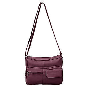 Roma Leathers Women's Wine Red Leather Crossbody Shoulder Bag