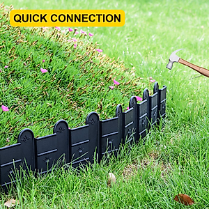 AUKAR No-Dig Landscape Edging, 5.5 inch Tall Decorative Plastic Edging Fence Garden Border, 9.65ft, 6pcs, Black