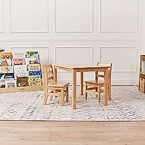 ECR4Kids 24in x 24in Hardwood Table and Chairs, 12in Seat Height, Kids Furniture, Natural, 3-Piece