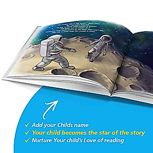 Personalized Story Book by Dinkleboo - "Space Adventure" - A Story About Your Son or Daughter Going to The Moon - for Children Aged 2 to 8 Years Old - Soft Cover - Smooth, Glossy Finish (8"x 8")