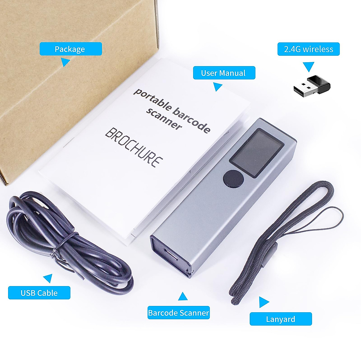 2D 1D QR Barcode Scanner with TFT Screen 3 in 1 BT & 2.4GHz Wireless & Wired Connection Sound and Vibrator Prompt Support Offline Storage Compatible with Windows Android Linux for Supermarket