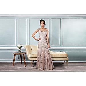 Alex Evenings Women's Long Fit and Flare Mother of The Bride Dress with Godet Detail (Petite and Regular Sizes), Rose Gold, 16